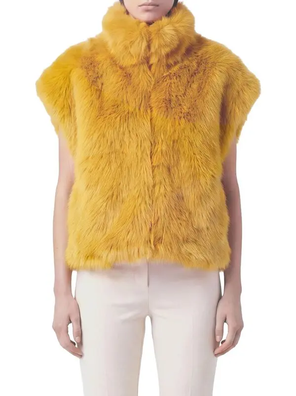 Pinko Faux Fur Gilet With Funnel Neck - Yellow