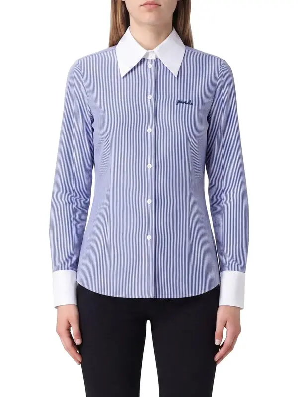 Pinko Striped Shirt With Contrast Collar - Blue