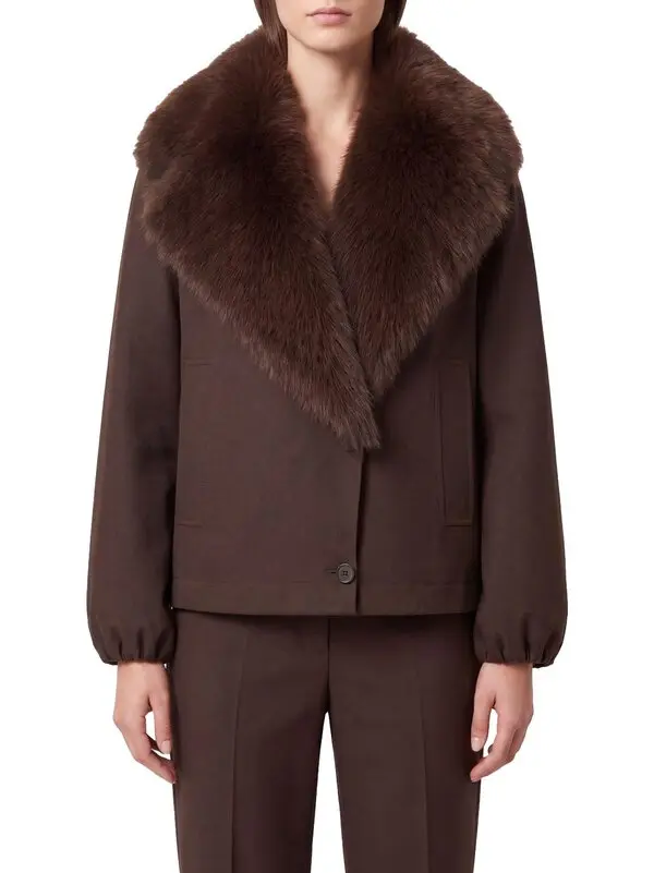 TWINSET Cotton Gabardine Coat With Faux Fur Collar - Brown