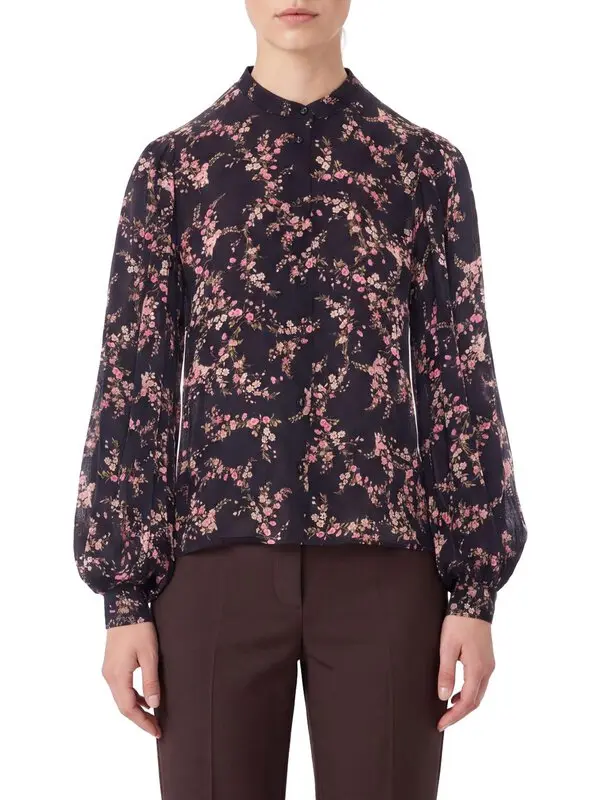 TWINSET Floral Print Band Collar Shirt - Black