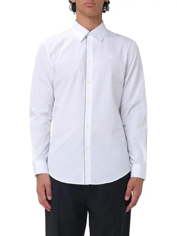 Burberry Slim Fit Cotton Poplin Shirt With Tone-on-tone Ekd Logo - White