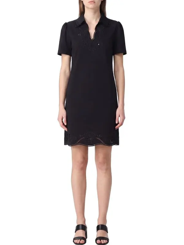 TWINSET Mini Chemisier Dress With Embroidered Lace Inserts - Black