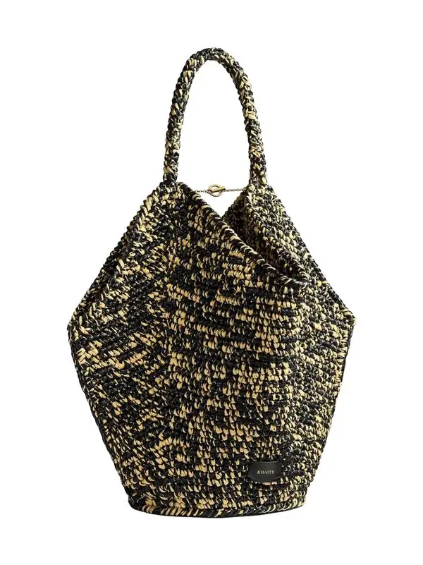 Khaite Lotus Raffia Shoulder Bag With Crochet And Pouch - Black