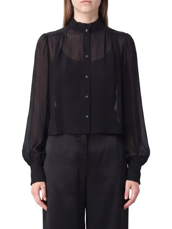 TWINSET Pleated Button-up Shirt With Ruffle Collar - Black