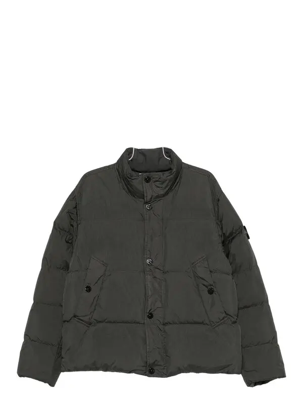 Stone Island Padded Stand-up Collar Jacket With Elasticated Cuffs And Drawstring Hem - Grigio