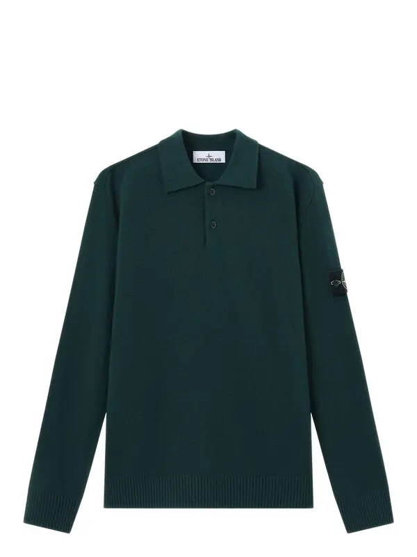 Stone Island Virgin Wool Button Placket Polo Sweater - Verde