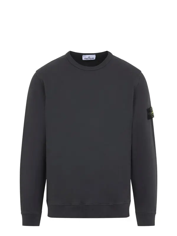 Stone Island Style Cotton Fleece Crewneck Sweatshirt With Badge Detail - Grigio