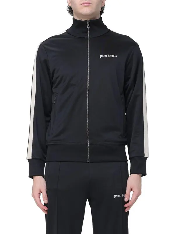 Palm Angels Technical Fabric Zip-up Sweatshirt With High Neck - Black