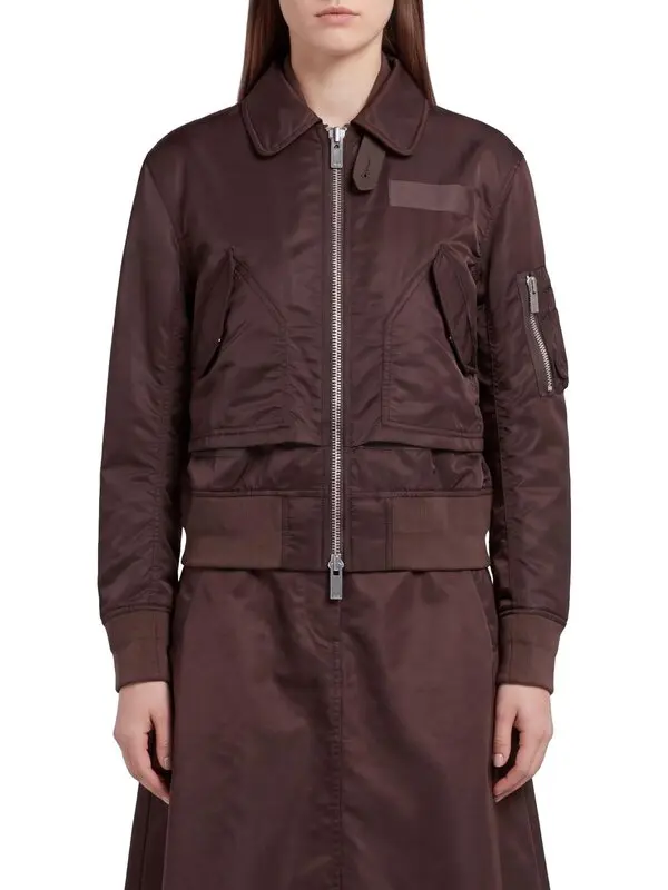 Sacai Cotton-blend Bomber Jacket With Classic Collar And Zip Closure - Brown