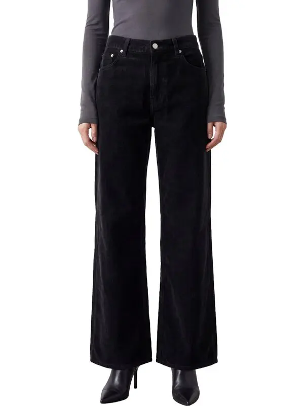 HAIKURE High-waisted Straight Corduroy Trousers - Black