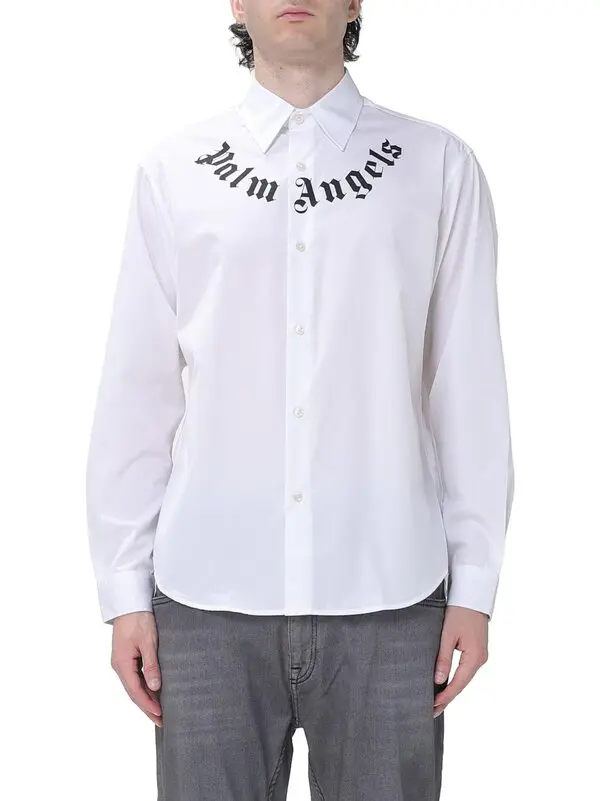 Palm Angels Long-sleeved Cotton Shirt With Contrast Logo - White