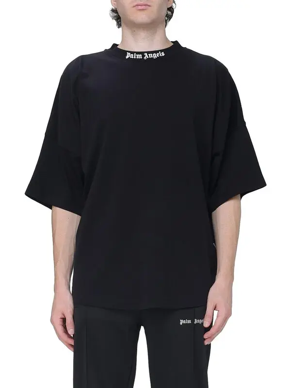 Palm Angels Relaxed Fit Cotton T-shirt With Logo And Dropped Shoulders - Black
