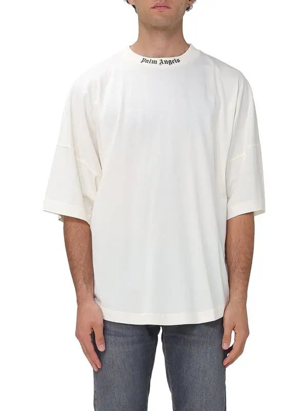Palm Angels Relaxed Fit Cotton T-shirt With Logo And Dropped Shoulders - White