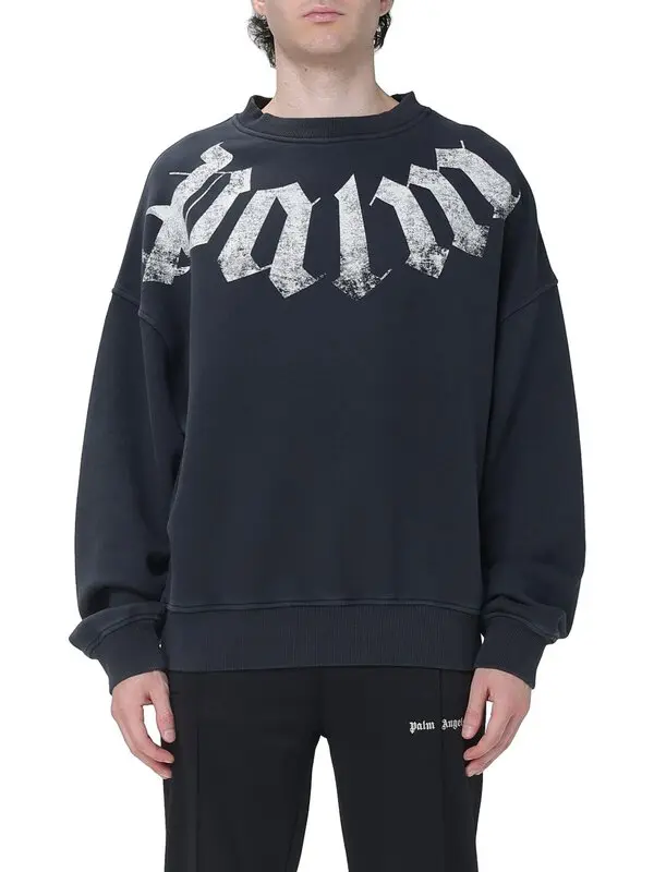 Palm Angels Oversized Crewneck Sweatshirt In Cotton With Printed Logo - Black