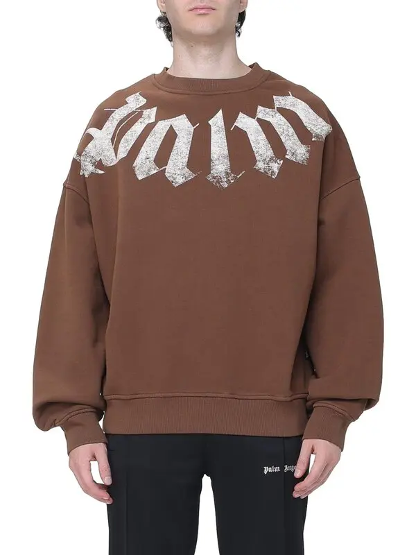 Palm Angels Oversized Crewneck Sweatshirt In Cotton With Printed Logo - Brown