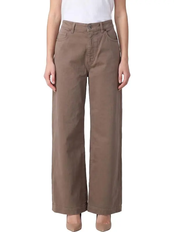 PAROSH High-waisted Wide-leg Cotton Denim Jeans - Sand