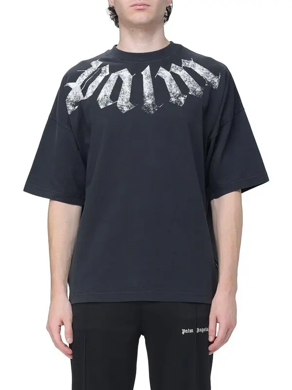 Palm Angels Relaxed Fit Cotton T-shirt With Graffiti Logo Print - Black