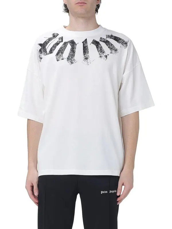 Palm Angels Relaxed Fit Cotton T-shirt With Graffiti Logo Print - White