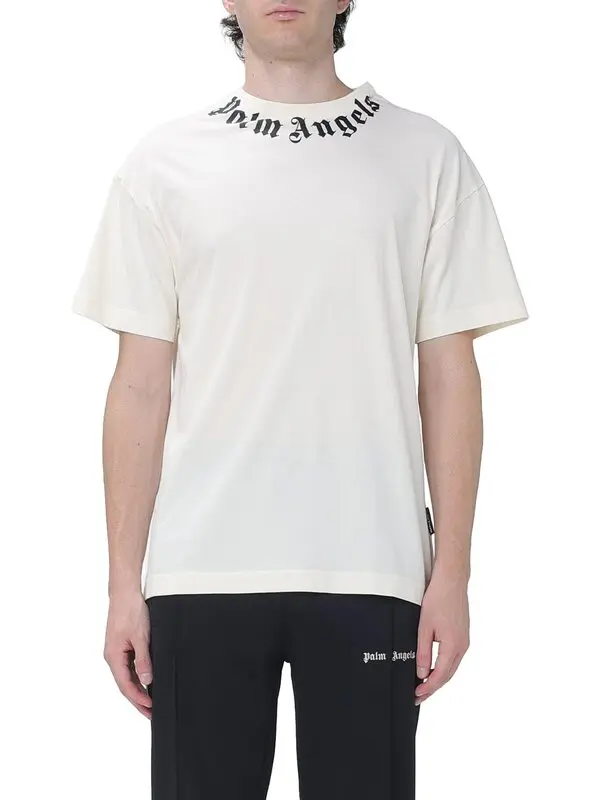 Palm Angels Cotton T-shirt With Printed Logo And Dropped Shoulders - White