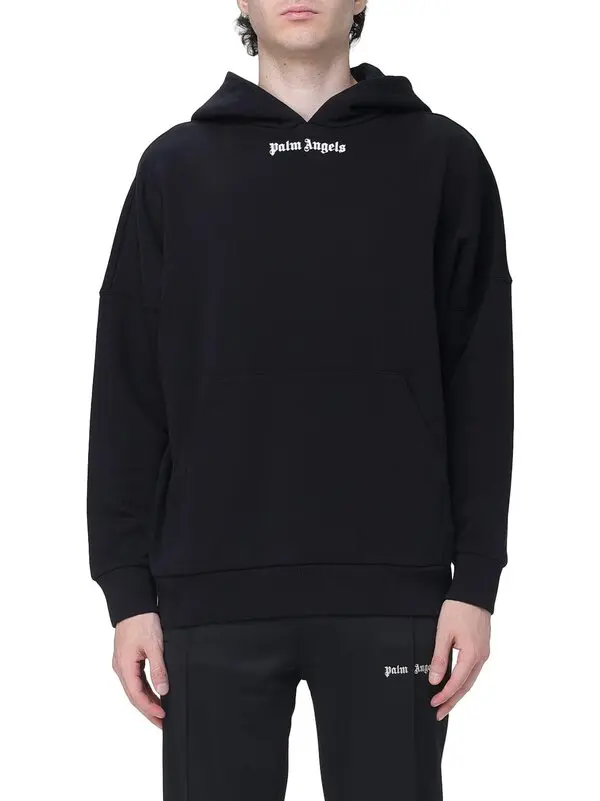 Palm Angels Cotton Hoodie With Logo And Pouch Pocket - Black
