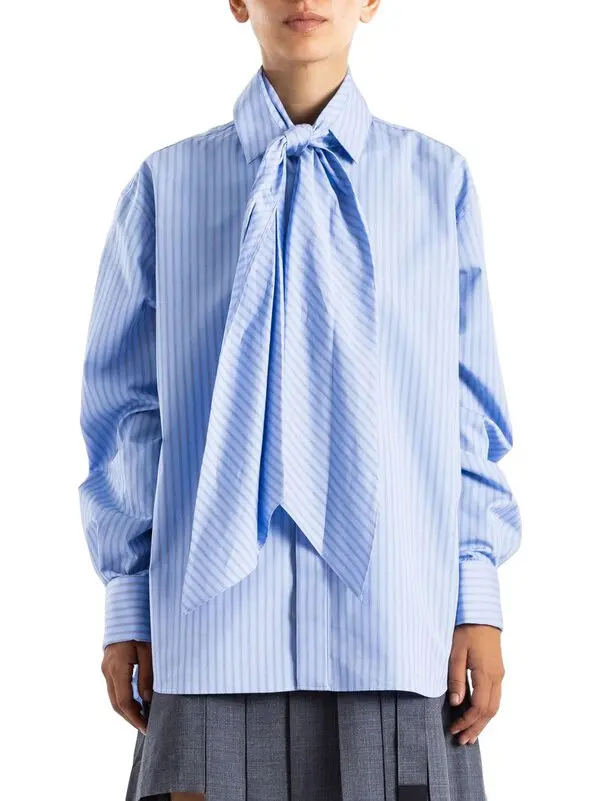 Sacai Pussy-bow Cotton-blend Shirt - Blue