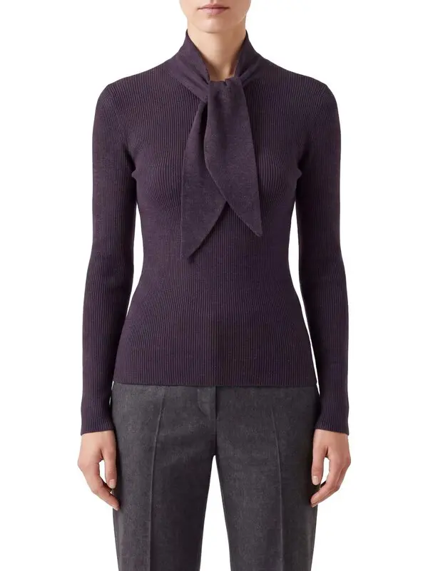 PAROSH P.a.r.o.s.h. Pure Wool Slim Fit Jumper With Scarf Neck - Brown