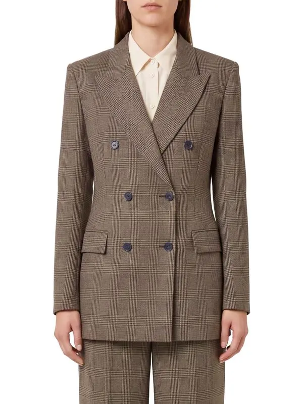PAROSH P.a.r.o.s.h. Slim Fit Double-breasted Check Blazer In Wool Blend - Brown