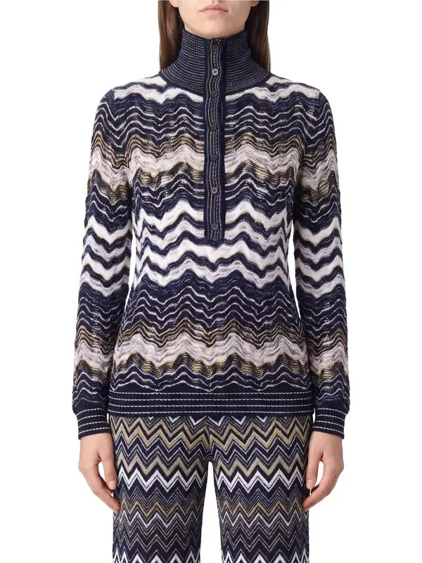 Missoni Slim Fit Multicolour Zig-zag Wool Turtleneck Jumper - Yellow