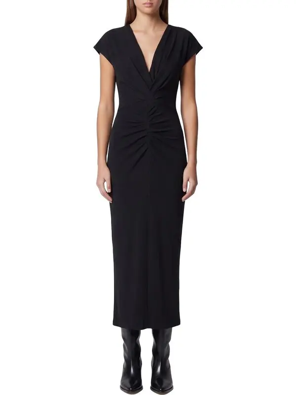 Isabel Marant Étoile Draped Viscose Midi Sheath Dress - Black