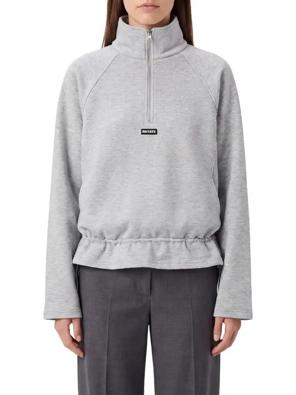 ROTATE BY BIRGER CHRISTENSEN Cotton Sweatshirt With Funnel Neck And Ruffled Hem - Grey