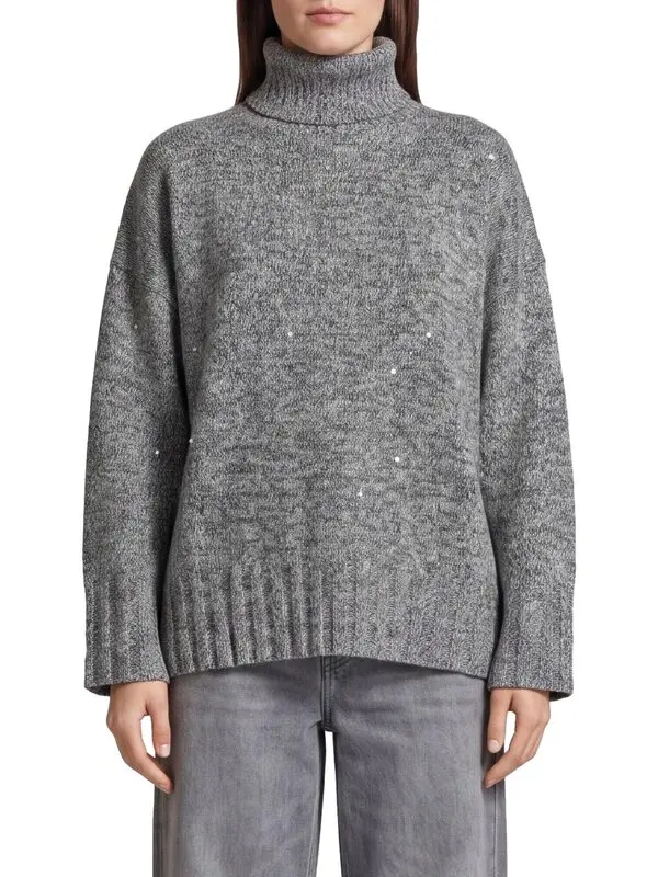 Pinko Wool Blend Sequined Turtleneck Jumper With Dropped Shoulders - White