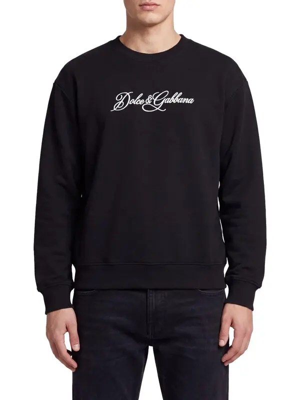 Dolce & Gabbana Crewneck Cotton Sweatshirt With Contrast Chest Logo - Black