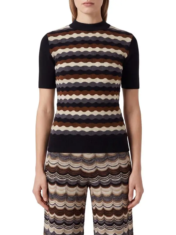 Marni Slim Fit Multicolour Striped Virgin Wool Jumper - Black