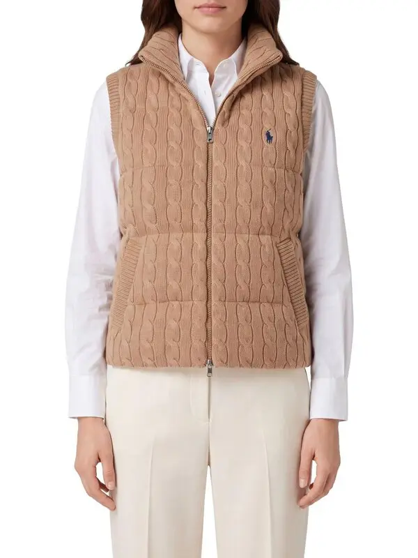 Polo Ralph Lauren Quilted Wool And Cashmere Vest With Pony Logo - Brown