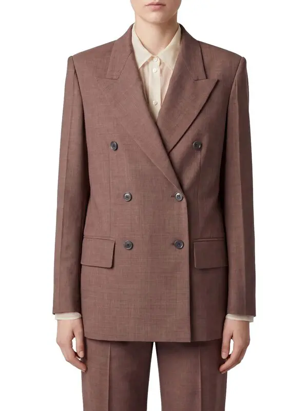 Erika Cavallini Double-breasted Pure Virgin Wool Blazer With Peak Lapels - Brown