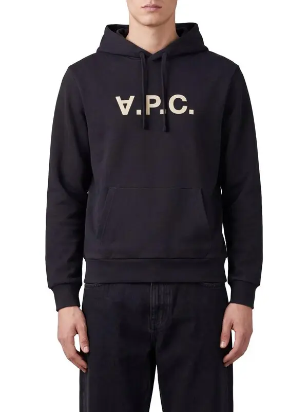 A.p.c. Cotton Logo Hoodie With Kangaroo Pocket - Black