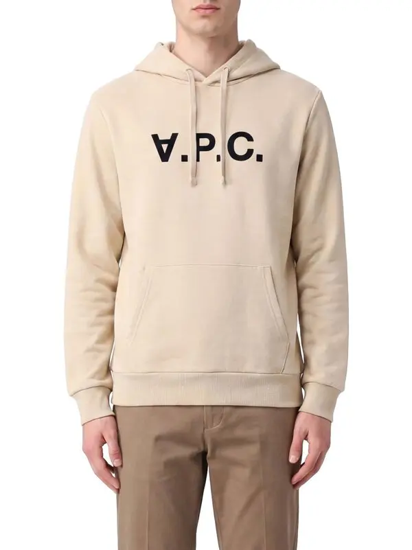 A.p.c. Cotton Logo Hoodie With Kangaroo Pocket - Mastic