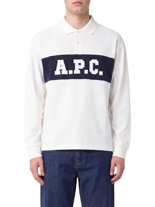 A.p.c. Long-sleeved Cotton Polo Shirt With Contrast Logo - White