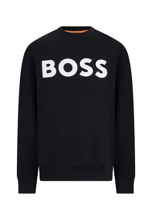 BOSS Logo Cotton Crewneck Sweatshirt - Black