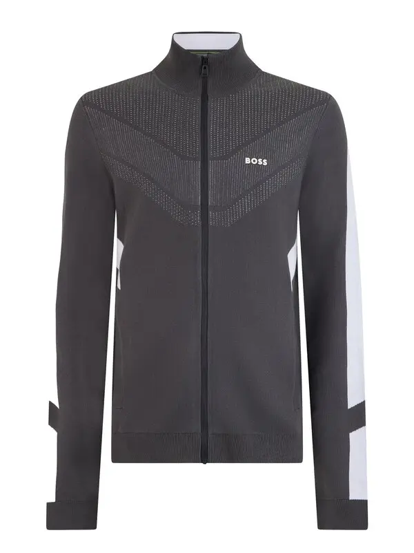 BOSS Cotton Sweatshirt With Zip And High Collar - Grey