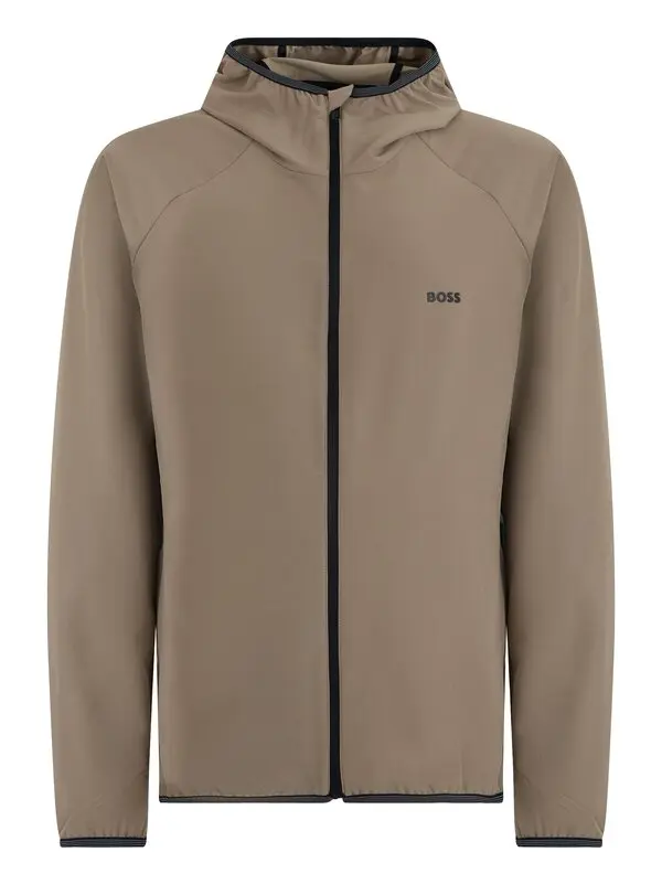 BOSS Waterproof Hooded Rain Jacket With Zip Closure - Turtledove