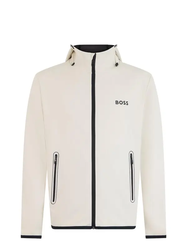 BOSS Technical Fabric Zip-up Hoodie Sweatshirt With Adjustable Hood And Zip Pockets - White