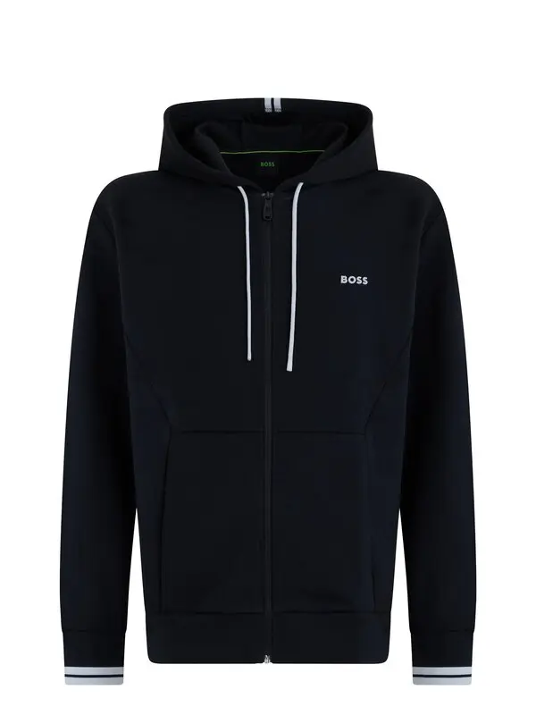 BOSS Full Zip Hooded Sweatshirt With Logo Detail - Black