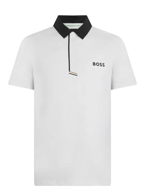 BOSS Short-sleeve Logo Polo With Contrasting Collar - White
