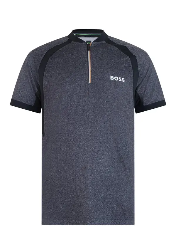 BOSS Technical Short Sleeve Zip Collar Shirt - Grey