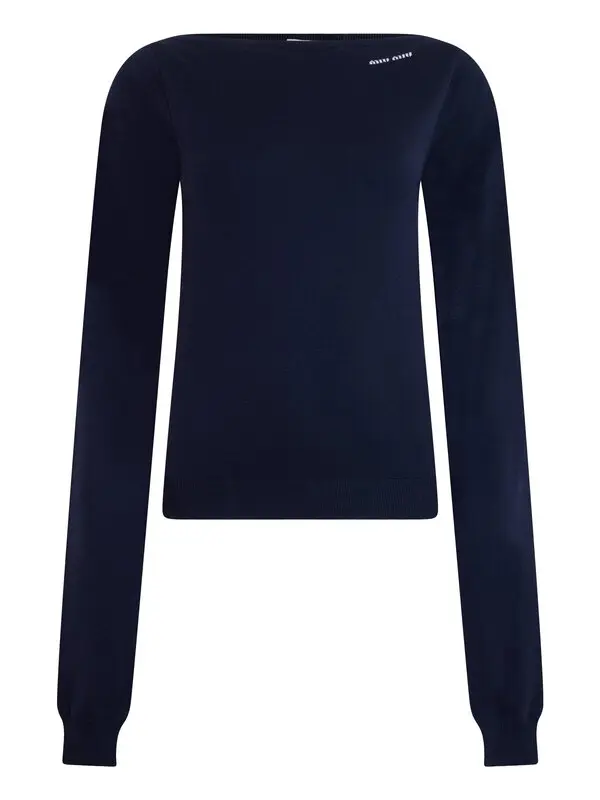 Miu Miu Virgin Wool Boat Neck Sweater - Blue
