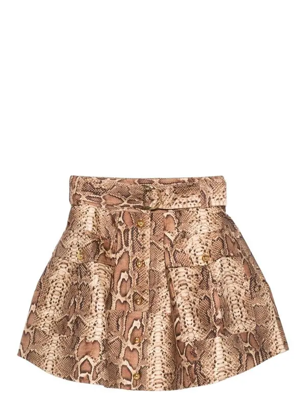 Zimmermann Belted Silk-cotton Mini Skirt - Marrone