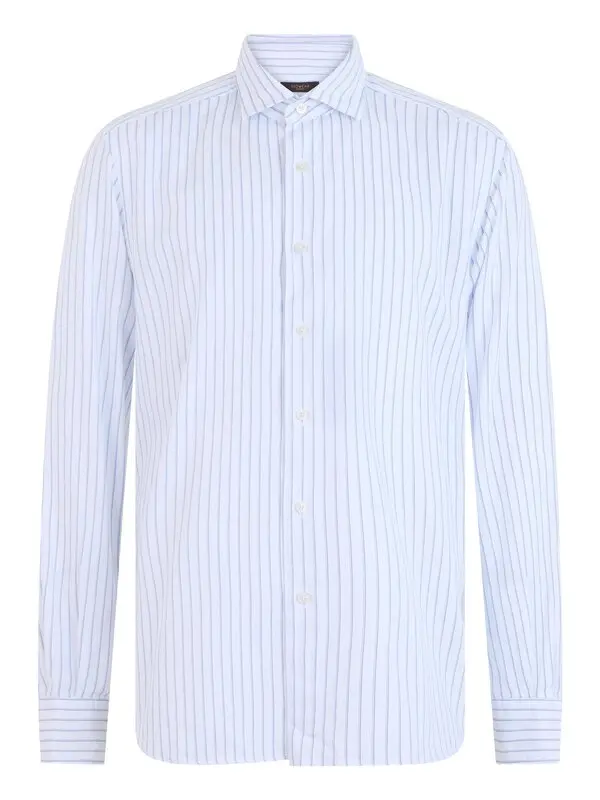 SLOWEAR Striped Long-sleeve Cotton Shirt With Classic Collar - White