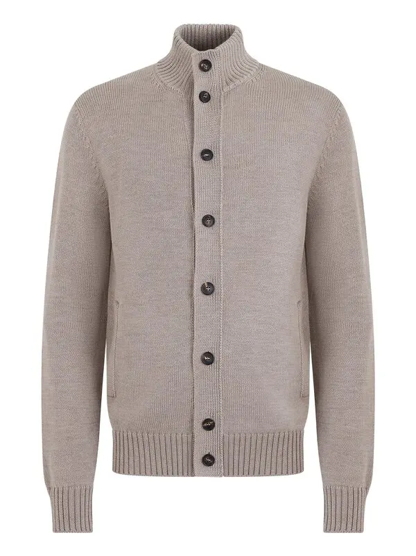 SLOWEAR High Collar Button-front Wool Cardigan - Beige