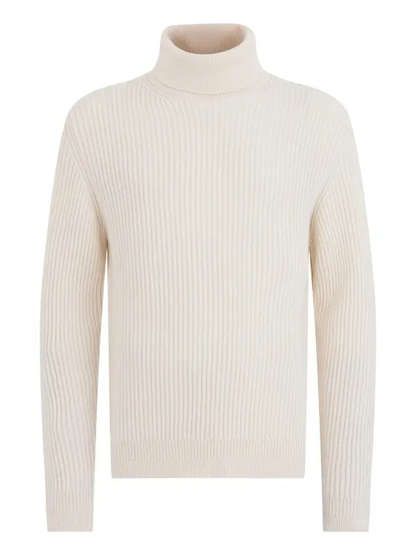 SLOWEAR Ribbed Wool Turtleneck Sweater - Panna